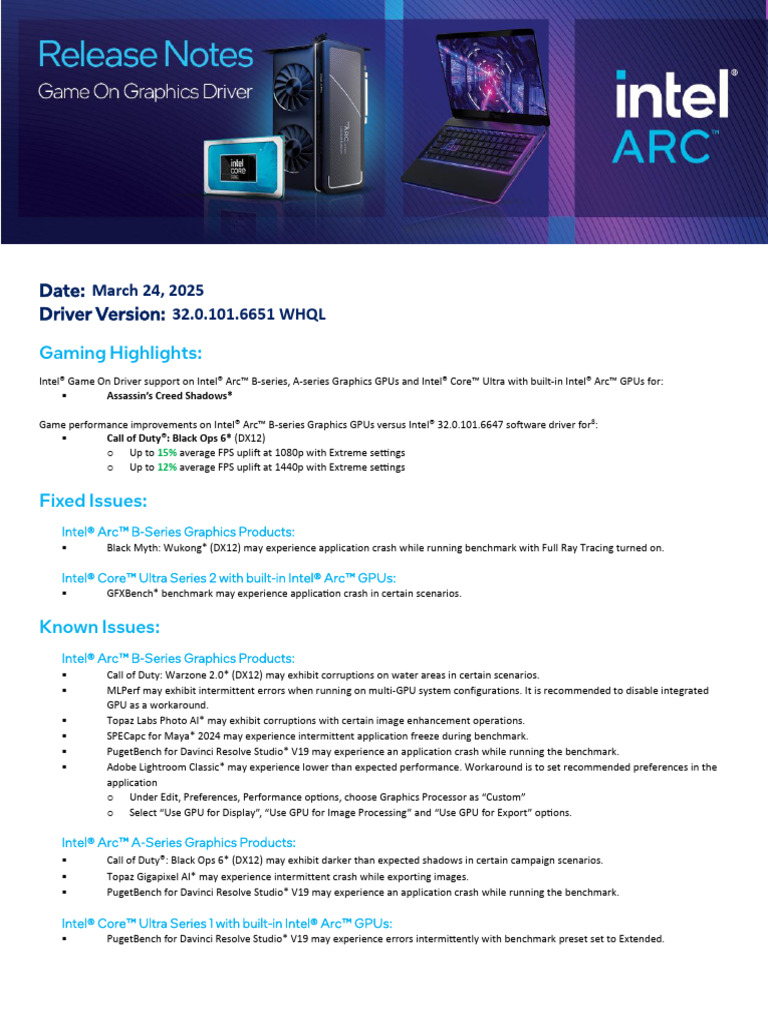 Intel Arc & Iris Xe Graphics v32.0.101.6651 | PDF | Graphics Processing Unit | Computer Hardware