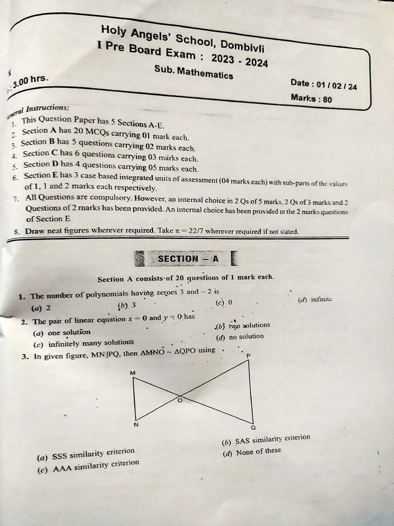 10Th Holy Angels 1st Preboard Exam 2023 2024 | PDF | Trigonometric ...