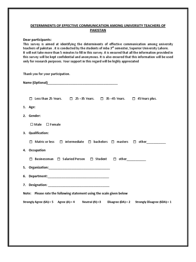 QTB Sample Questionnaire | PDF | Lecture | Survey Methodology