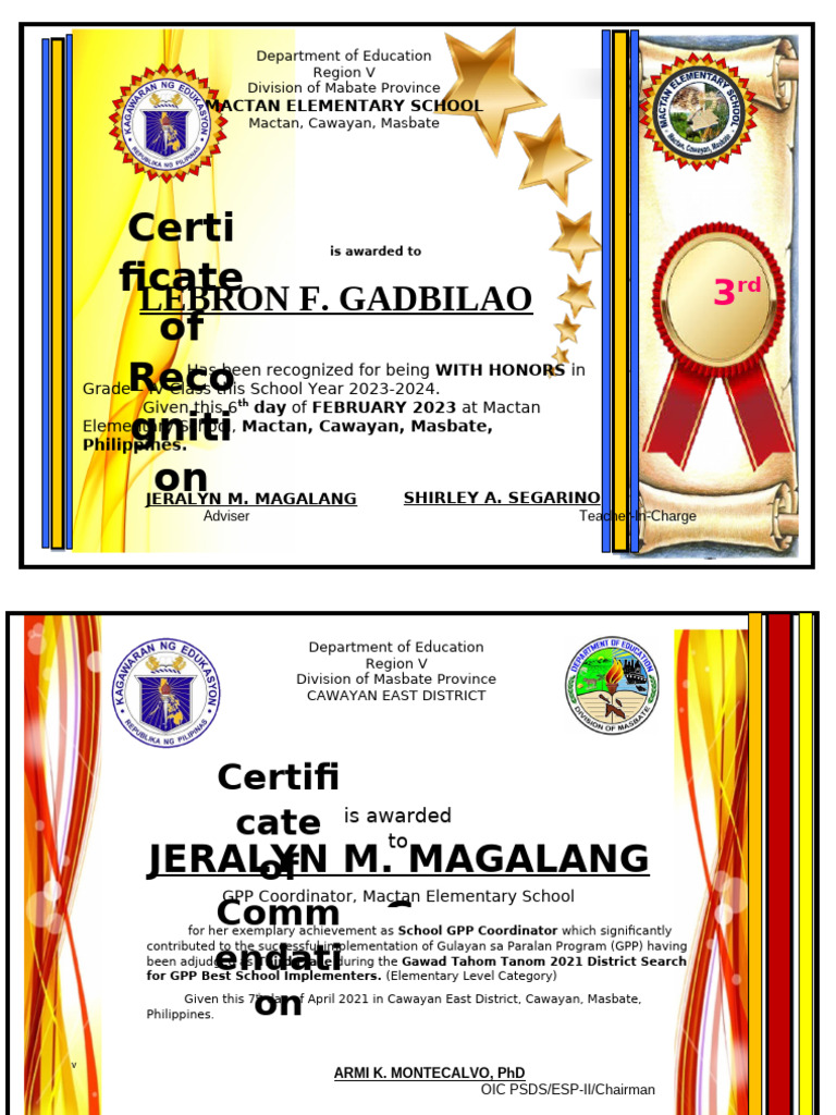 Award Certificates EDITABLE | PDF | Philippines