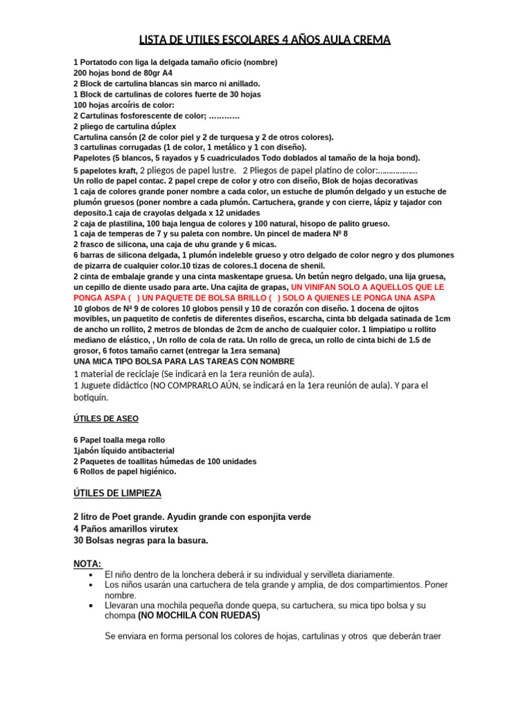 Lista de Utiles Escolares 4 | PDF | Materiales biodegradables ...