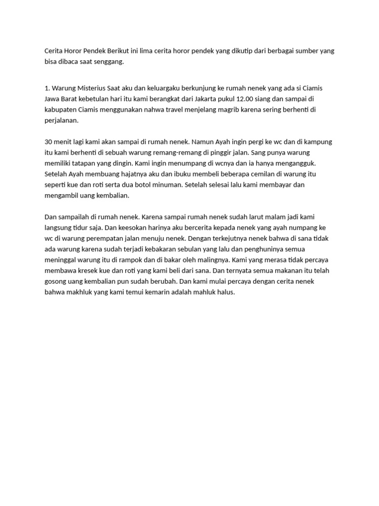 Cerita Horor Pendek Berikut Ini Lima | PDF