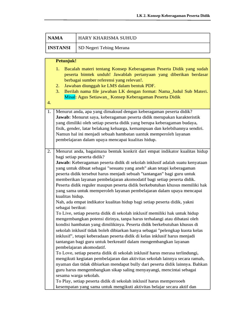 Hary Kharisma Suhud - Konsep Keberagaman Peserta Didik | PDF