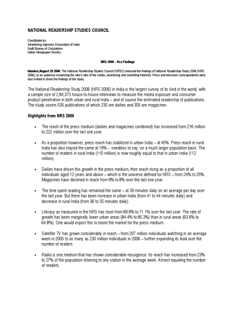 National Readership Studies Council | PDF | Newspapers | Newspaper ...