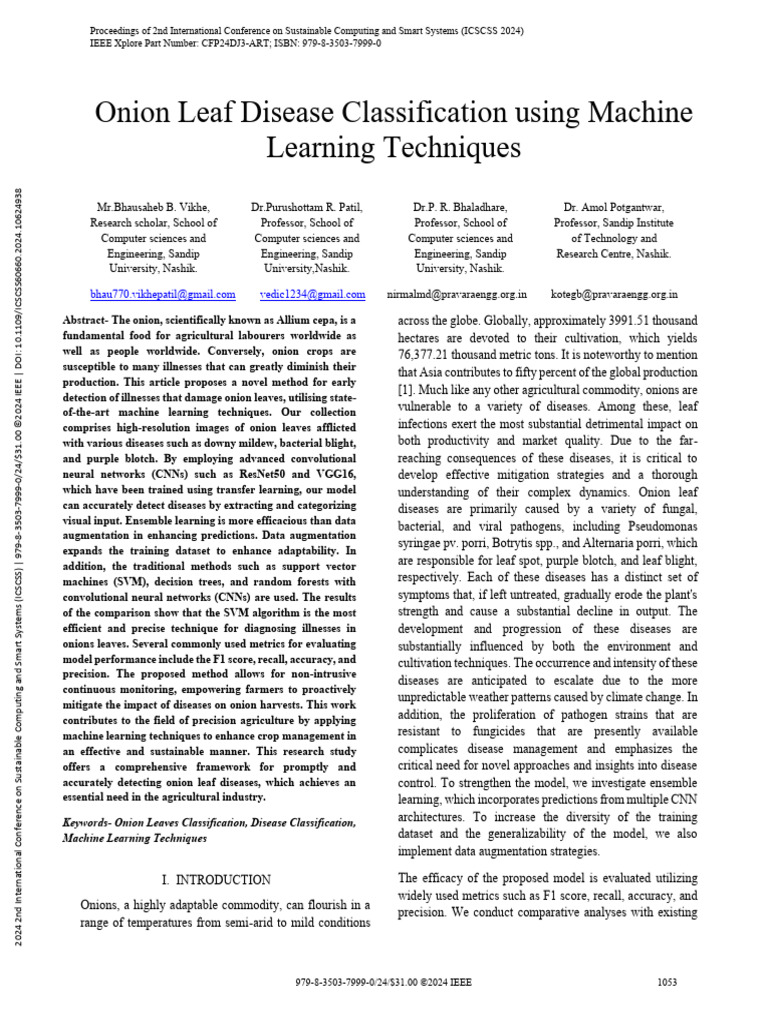 Onion Leaf Disease Classification Using Machine Learning Techniques ...