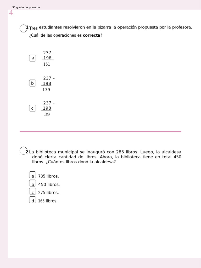 Prueba Diagnóstica Matemática 2, Conozcamos Nuestros Aprendizajes. 4°. Grado de Primaria | PDF