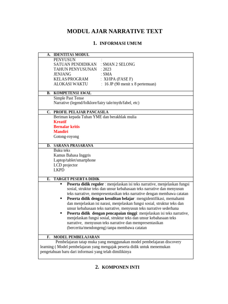 Modul Ajar Narrative Xi Workshop | PDF