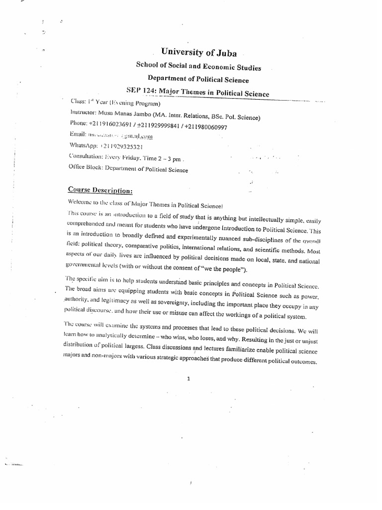 Political Science - Course Outline - Unit 1 - Unit 2 | PDF