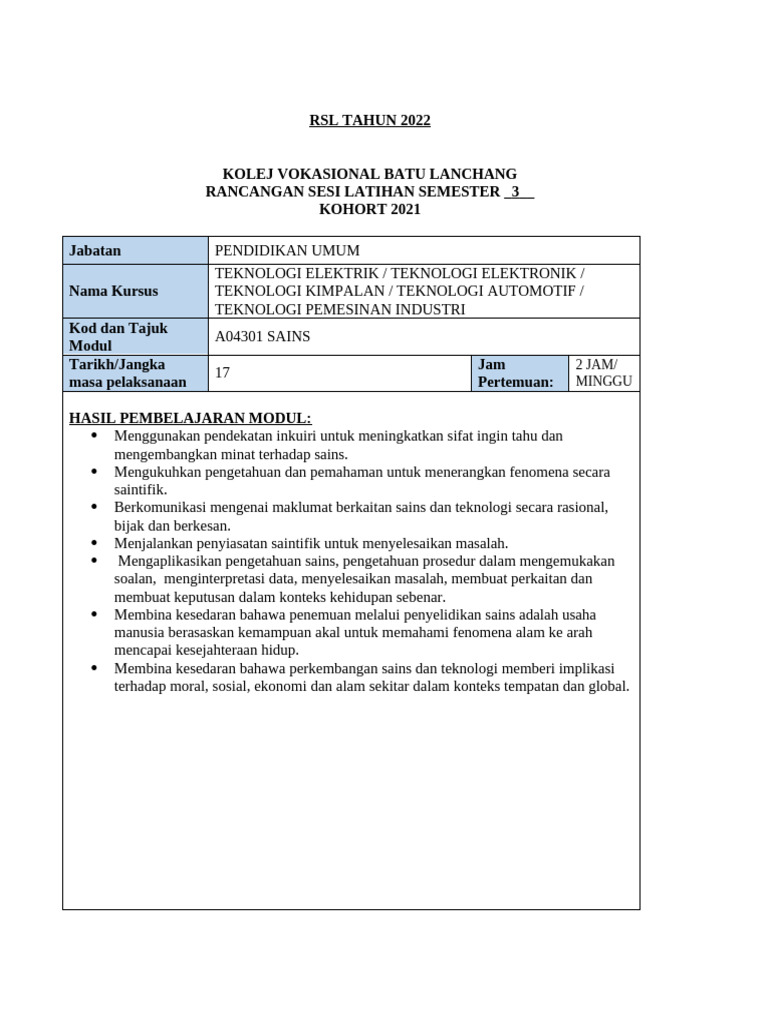 Rsl Sem 3 Tahun 2022 | PDF