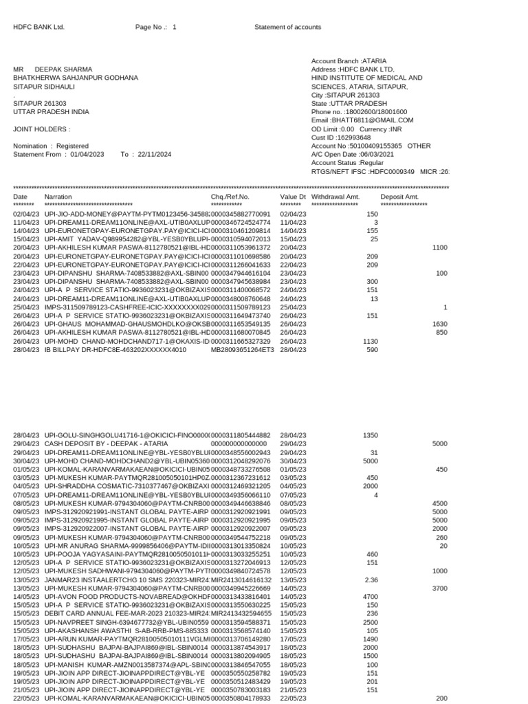 Acct Statement XX1553 23112024 | PDF | Banking | Banking Technology