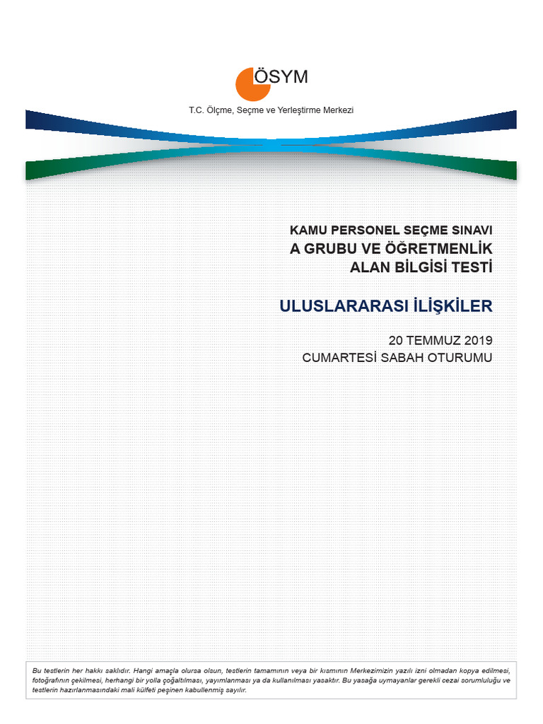 2019 KPSS Uluslararasi Iliskiler 250409 011017 | PDF