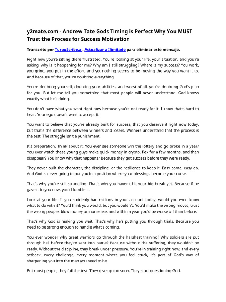 Andrew Tate Gods Timing Is Perfect Why You MUST Trust The Process For Success Motivation | PDF