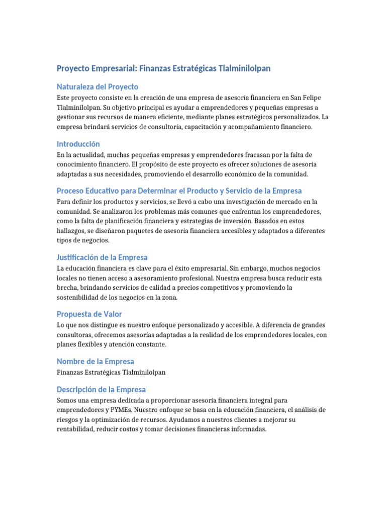 Asesoría Financiera en Tlalminilolpan | PDF | Iniciativa empresarial ...