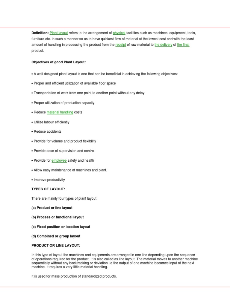 Plant Layout Physical: Definition | PDF | Inventory | Production And ...