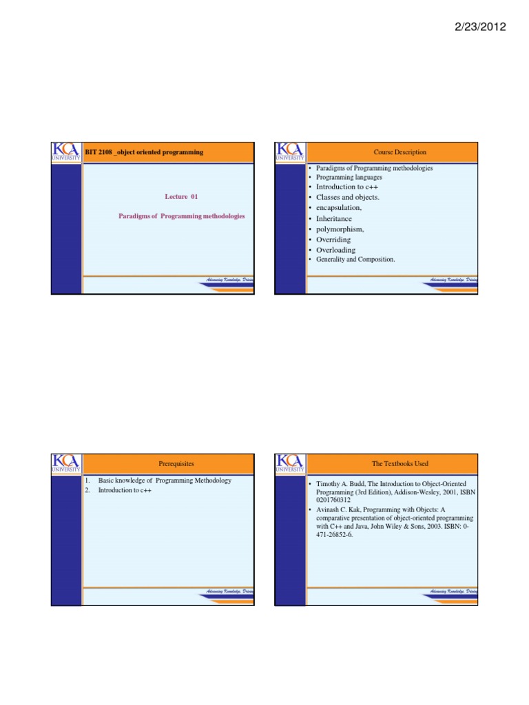 Oop1 Lecture 01 Programming Methodologies Compatibility Mode Pdf Object Computer Science