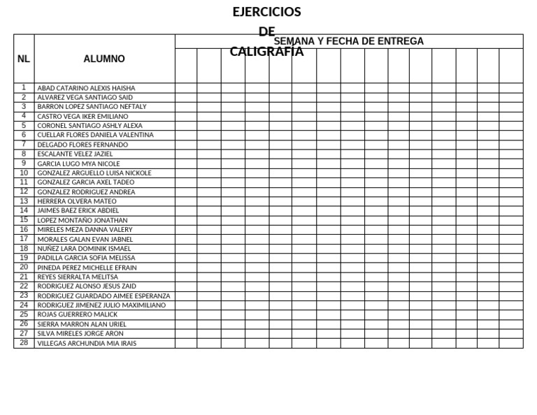 Rúbrica entrega ejercicios de caligrafía | PDF