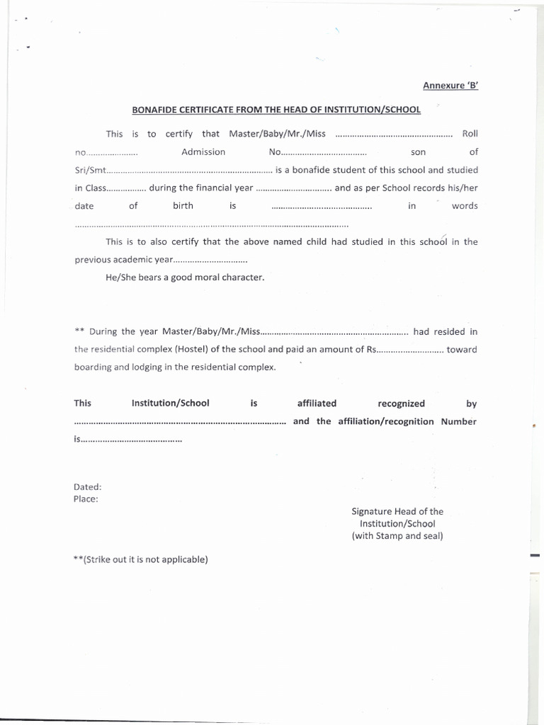 Bonafide Certificate for Education Allowance | PDF