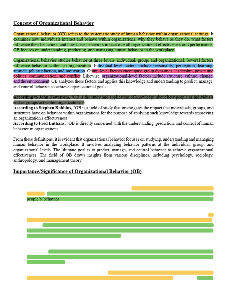 Concept, Importance, and Levels of OB Analysis | PDF | Motivational ...