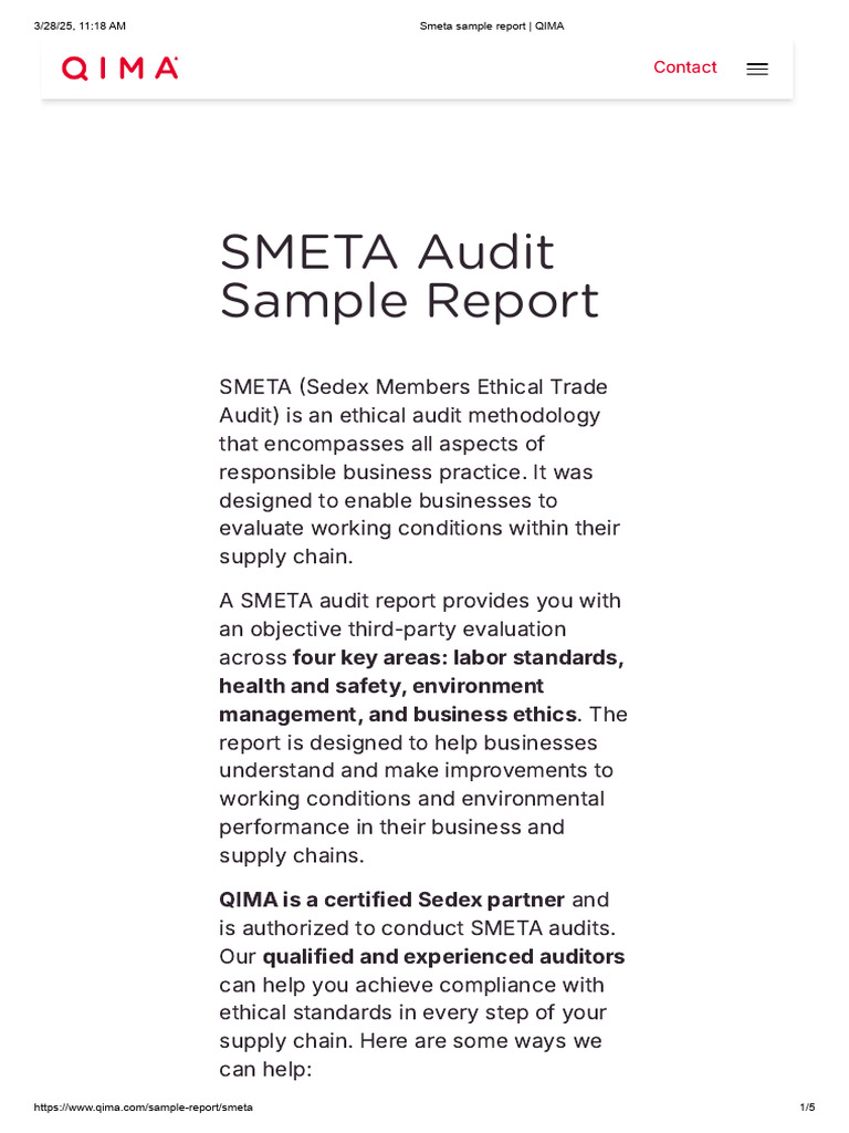 Smeta Sample Report - QIMA | PDF | Audit | Supply Chain