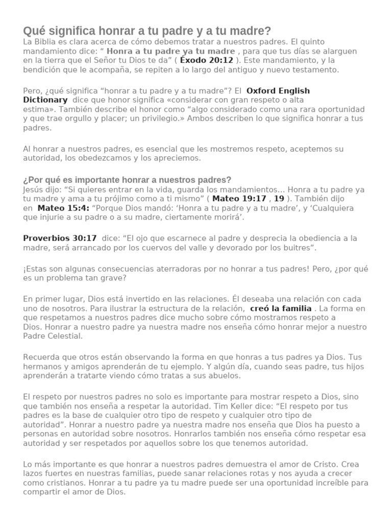 Qué Significa Honrar A Tu Padre y A Tu Madre | PDF | Amor | Cristo (título)
