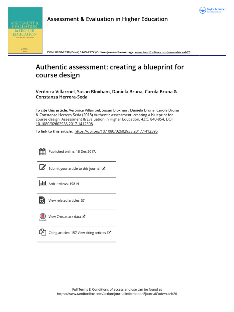 Authentic Assessment Creating A Blueprint For Course Design | PDF ...
