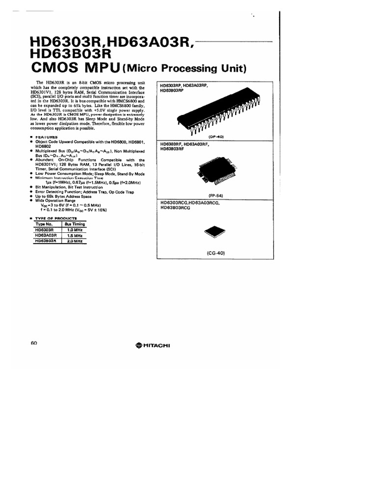 日立 HD6303 8位單晶片 | PDF
