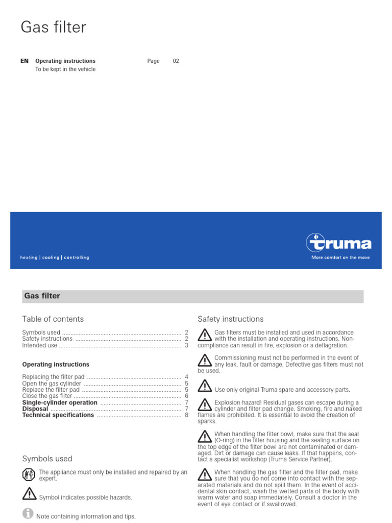 Truma Gas Supply Gasfilter Operating en | PDF | Liquids | Gases