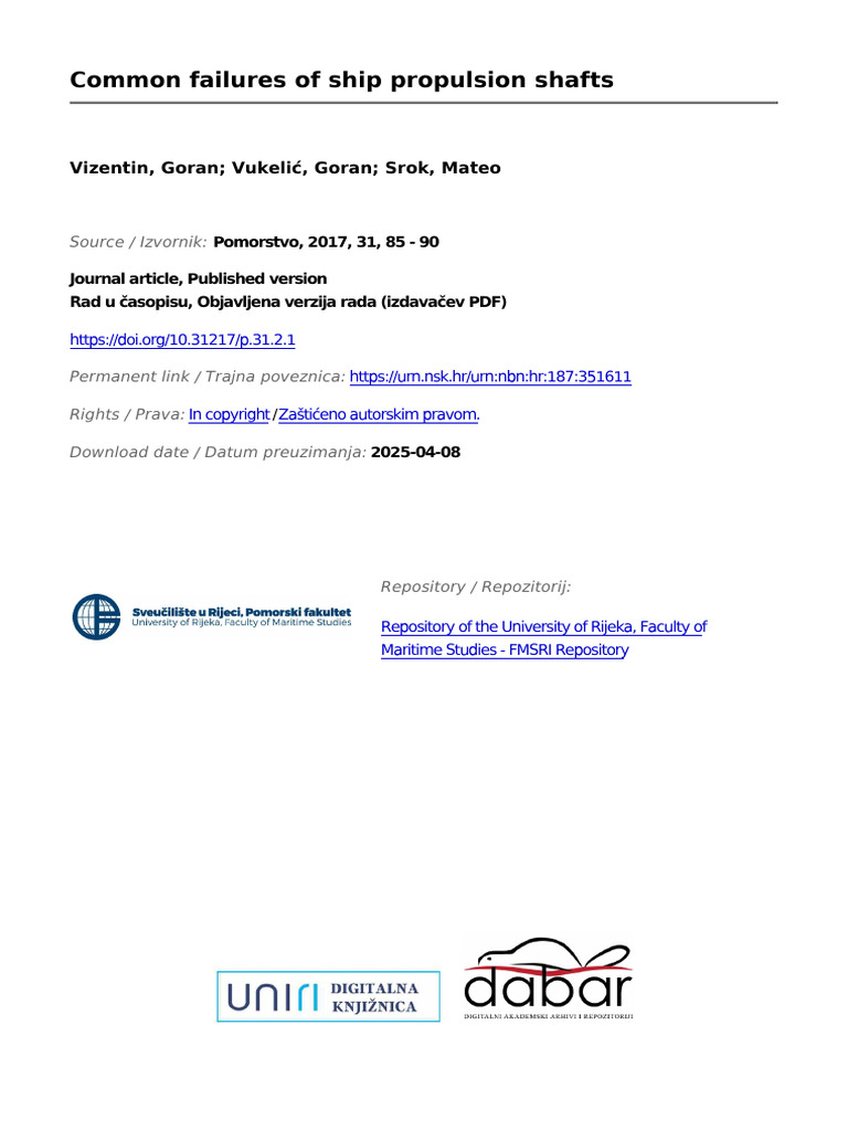 Vizentin 2017 Common Failures of Ship Propulsion Pfri 2650 Publishedversion Ewonvp s | PDF ...