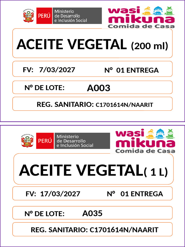 Rotulos - Primera Entrega (2) Actualizado | PDF | Alimentos | Cocina