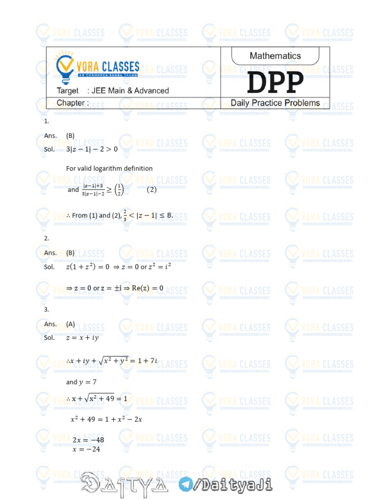 Complex Numbers DPP1 Sol | PDF | Complex Analysis | Functions And Mappings