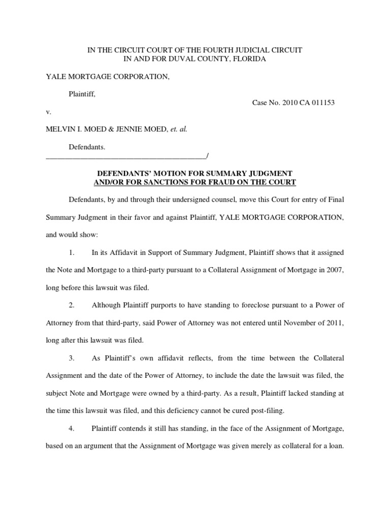 MSJ by Defendants - Mark Stopa | PDF | Foreclosure | Assignment (Law)