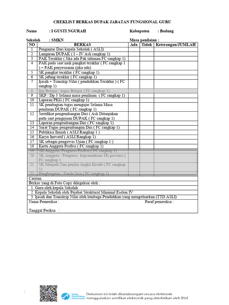 checklist PKG 2022 | PDF