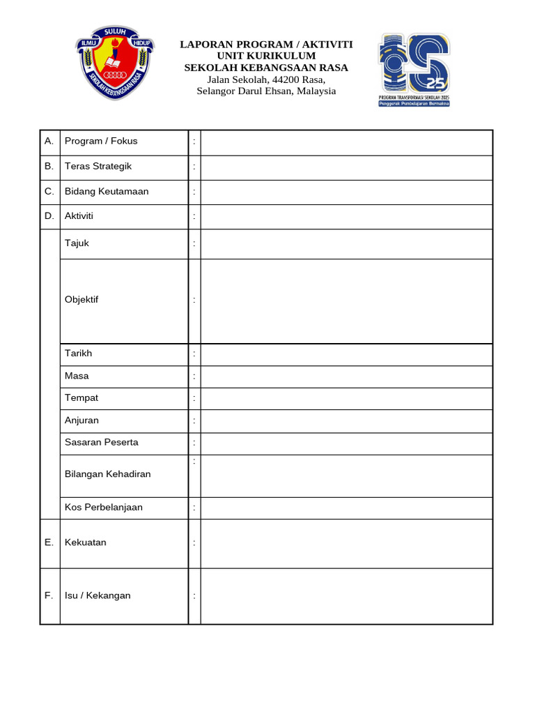FORMAT LAPORAN PROGRAM & AKTIVITI | PDF