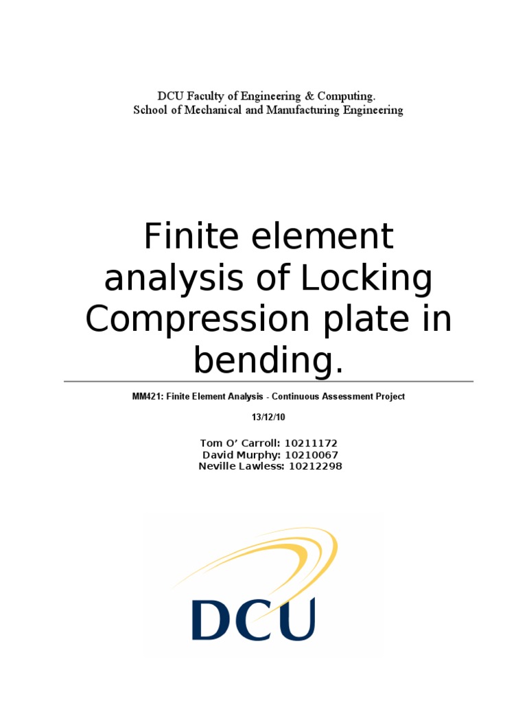 Finite Element Analysis of Locking Compression Plate in Bending | PDF | Bending | Stress (Mechanics)