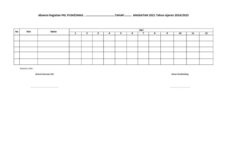 Absensi Pkl Puskesmas | PDF
