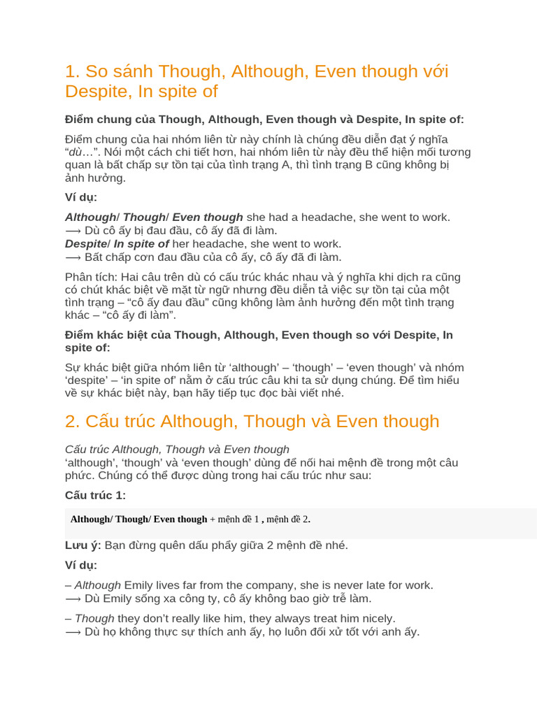 Despite, In spite of, Although, Though, Even though | PDF