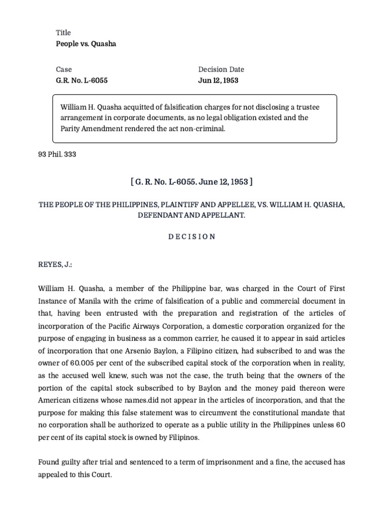 Quasha Acquitted of Falsification Charges | PDF | Corporations | Common Law