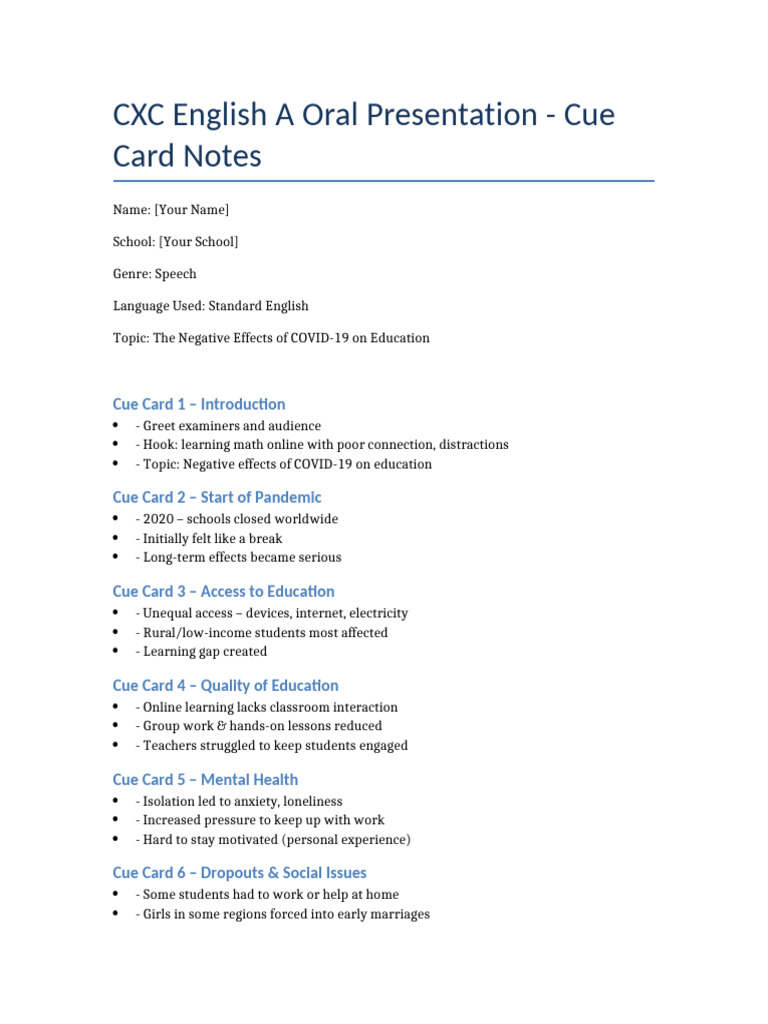 CXC Oral Presentation Notes-1 | PDF