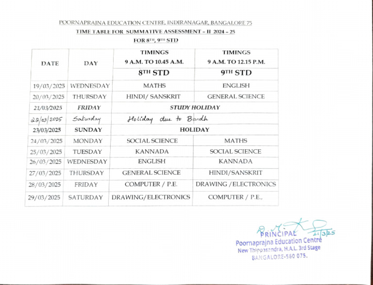 Revised Timetable of SA - 2 | PDF