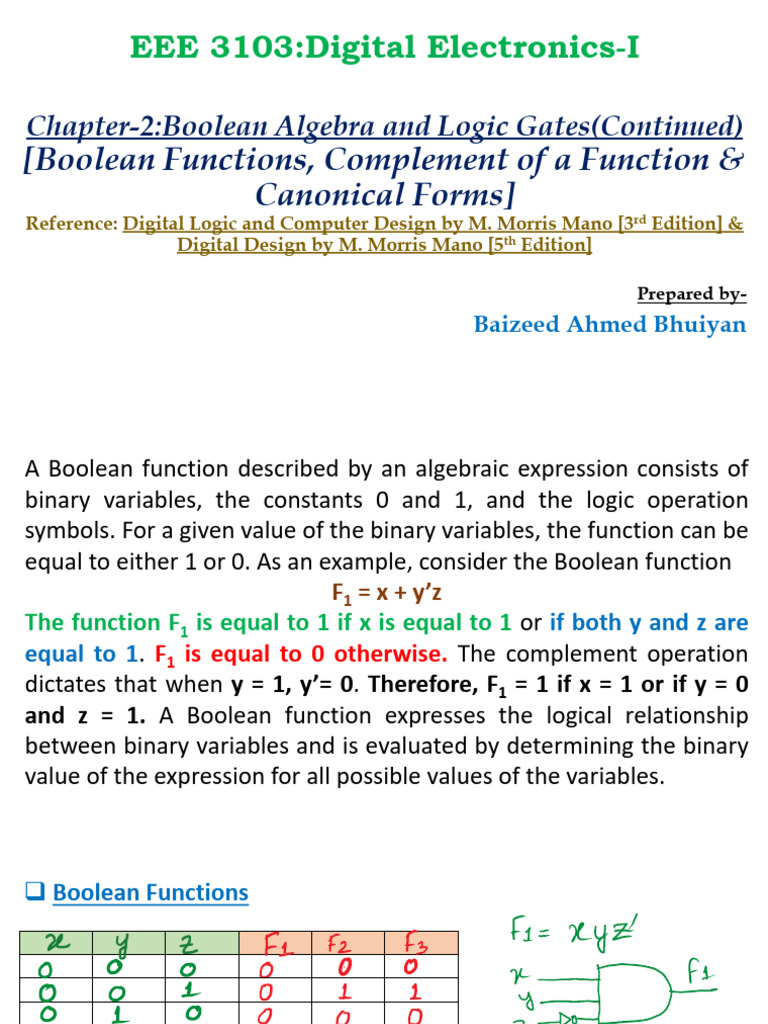 6. EEE 3103_Boolean Functions-Canonical & Standard Forms | PDF | Boolean Algebra | Teaching ...
