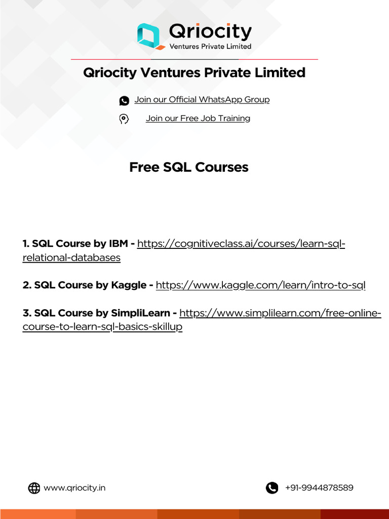 Free SQL Courses | PDF