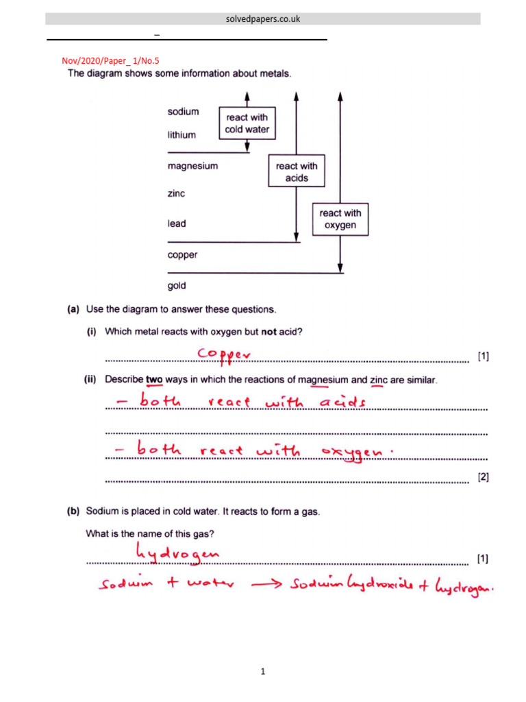 2022 17 Metals and Non Metals Checkpoint - Sec - 1 Chemistry - Solved | PDF