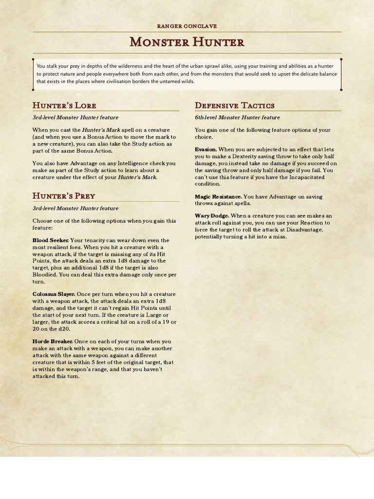 Grim Hollow Monster Hunter Class Guide | PDF | Role Playing Games