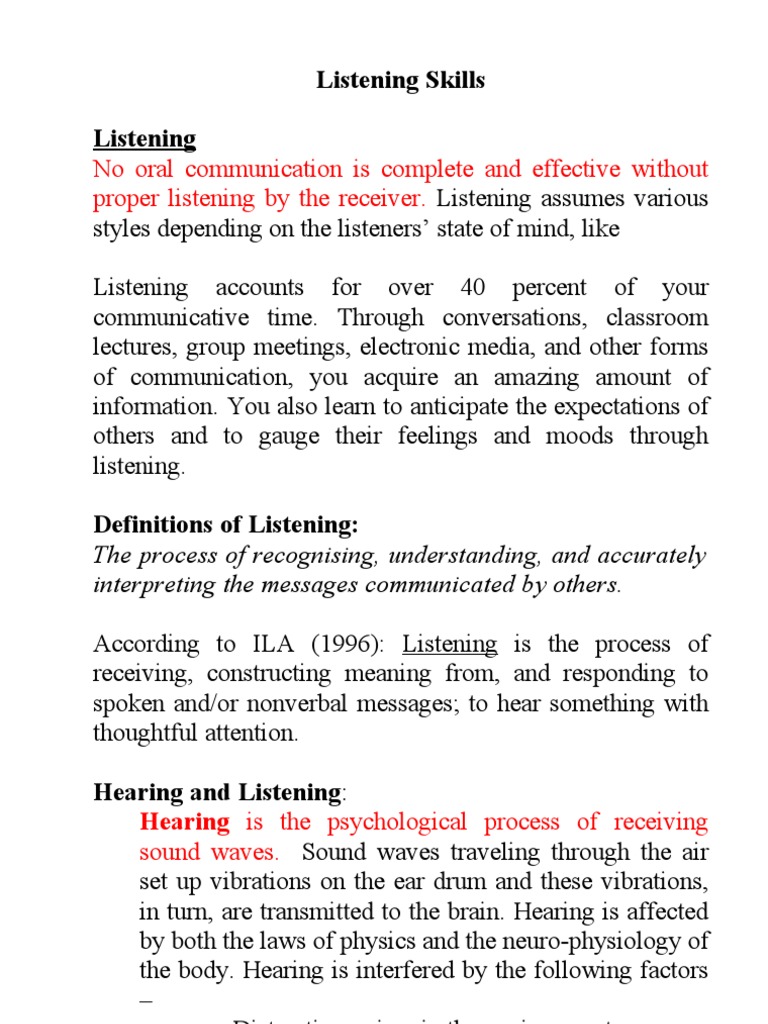 Module IV Listening Skills Handout 4 | PDF | Sound | Nonverbal ...