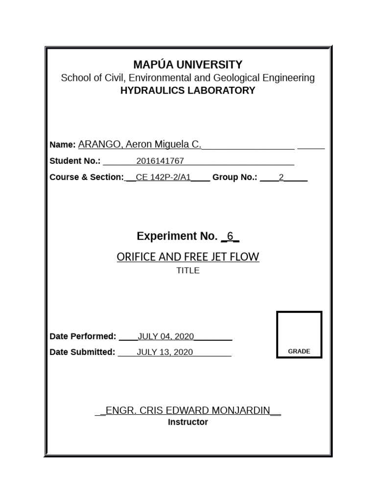 ARANGO LabRep6 Orifice and Free Jet Flow | PDF