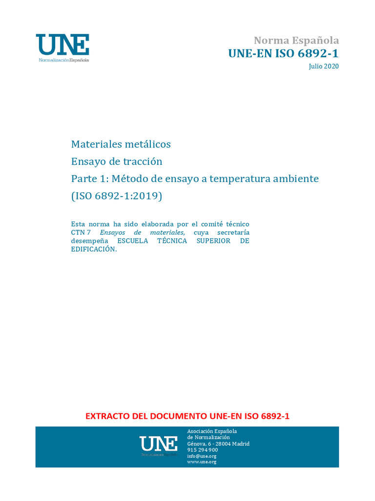 (Ex) Une-En Iso 6892-1 2020 | PDF | Calibración | Ingeniería mecánica