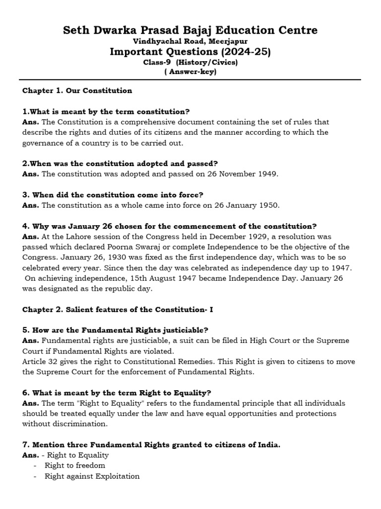 Class 9th History Civics Answer Key | PDF | Ashoka