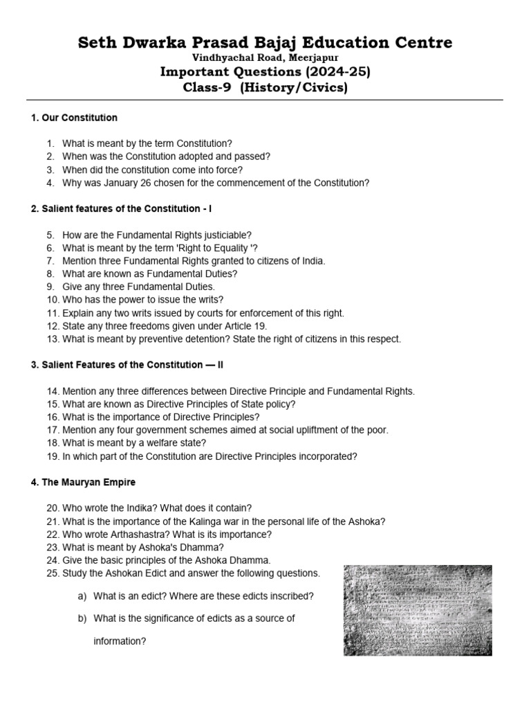 Class 9th History & Civics 50 Imp | PDF | Ashoka