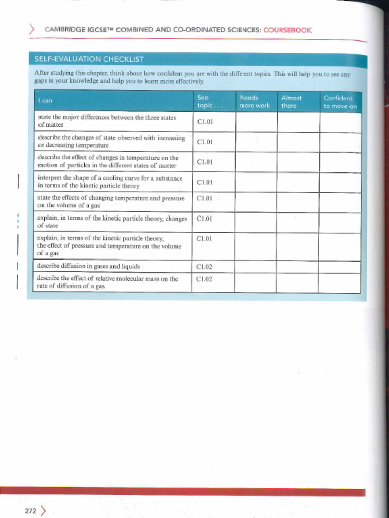 Self-Evalution Checklist Chem | PDF