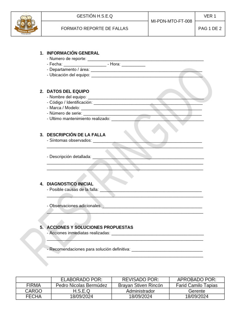 Formato Reporte de fallas | PDF